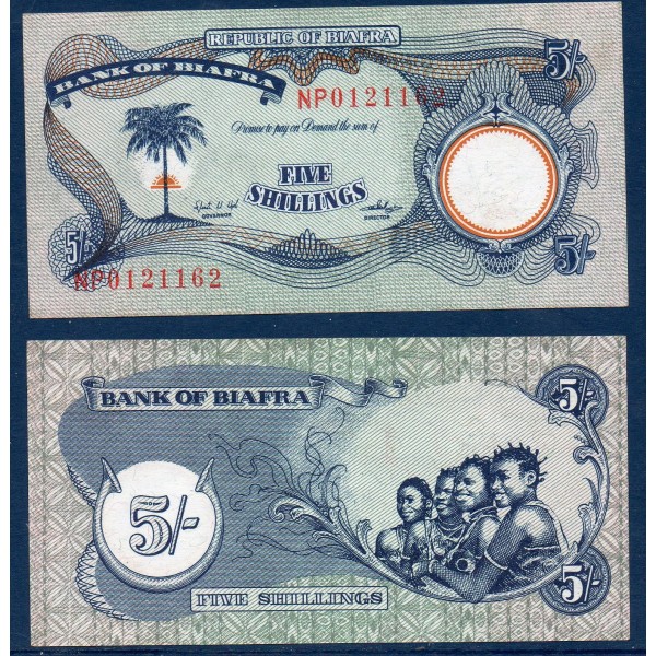 Biafra Pick N°3a Neuf, Billet de banque de 5 Shillings 1969