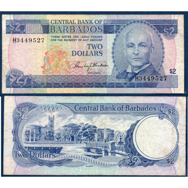 Barbade P.30a, TB Billet de 2 dollars 1980 John Redman Bovell